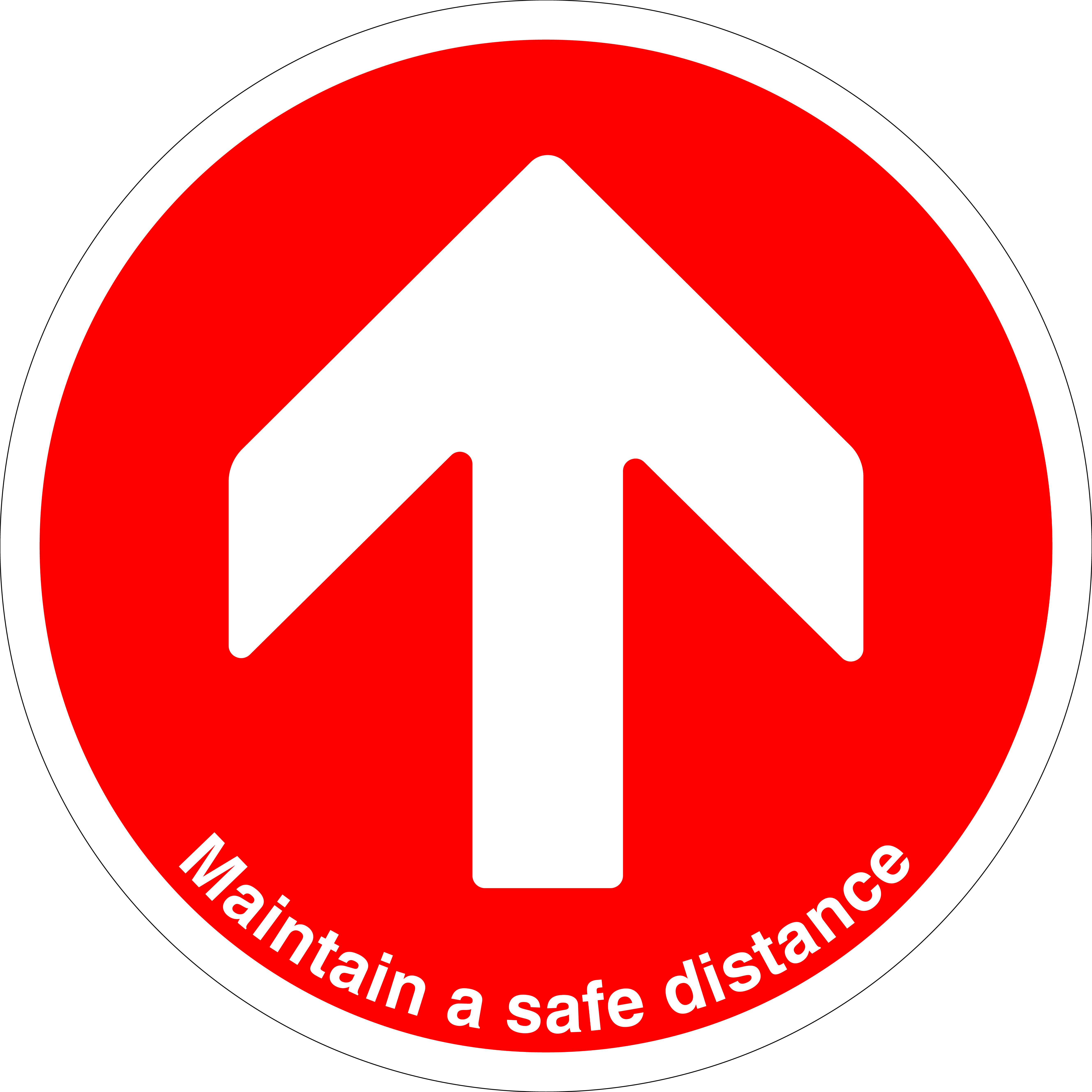 MAINTAIN SAFE DISTANCE ARROW RED ANTI-SLIP FLOOR SIGN