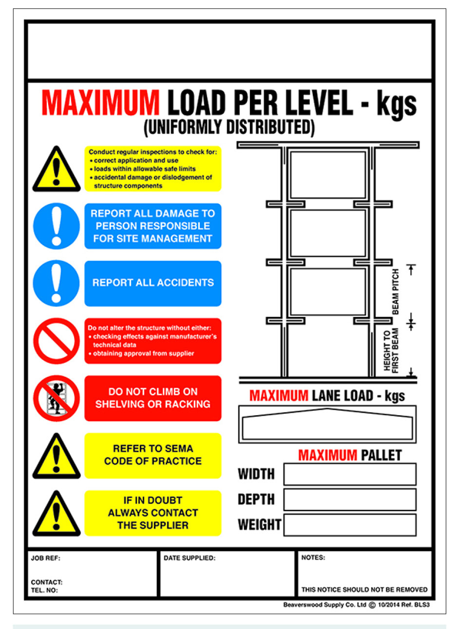 WEIGHT LOAD IDENTIFICATION - DRIVE THRU RACKING WEIGHT LOAD - H.356 X W.254