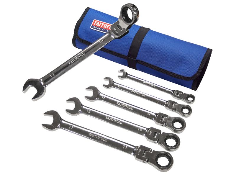 FAI/FULL 6PC RATCHET COM SPANNER SET & TOOL ROLL