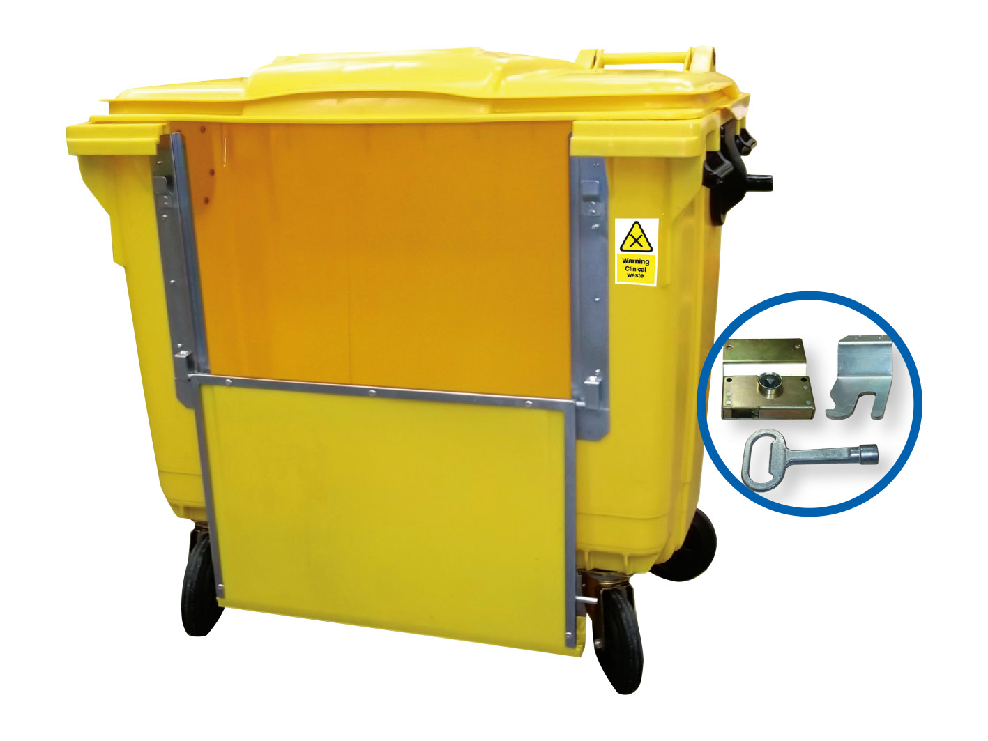 1100L CLINICAL WASTE WHEELIE BIN DROP FRONT WITH LID LOCK - YELLOW