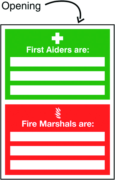 FIRST AIDERS ARE/FIRE MARSHALS ARE INSERT SIGN