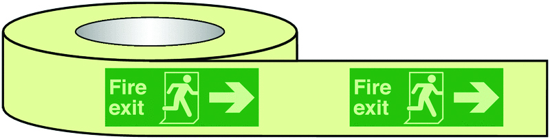 FIRE EXIT RUNNING MAN ARROW RIGHT PHOTOLUMINESCENT TAPE - NITE-GLO