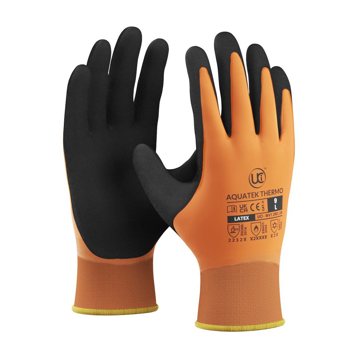 AQUATEK THERMO CUT LEVEL 2 DUAL COATED LATEX GLOVE-ORANGE