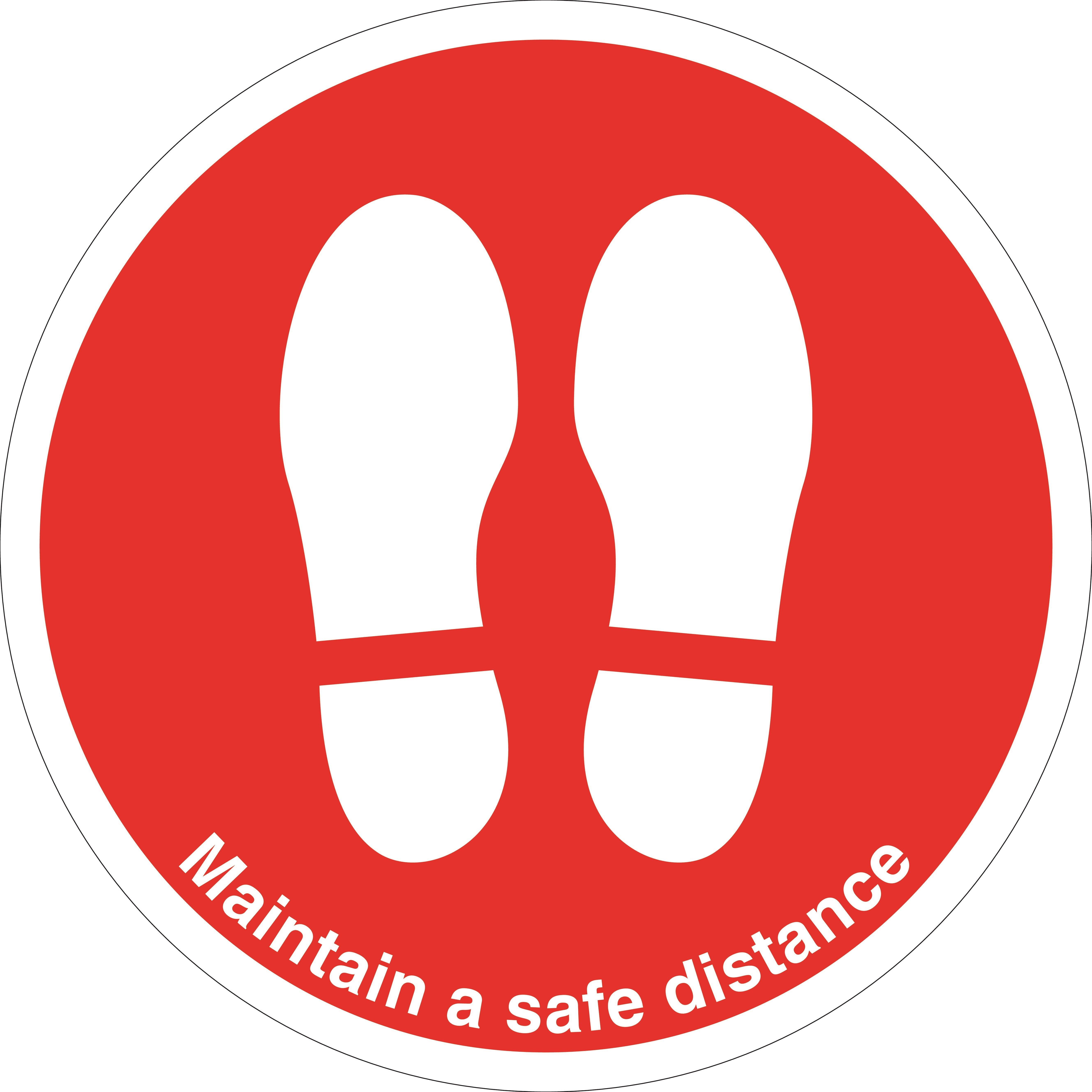 MAINTAIN SAFE DISTANCE FEET RED ANTI-SLIP FLOOR SIGN