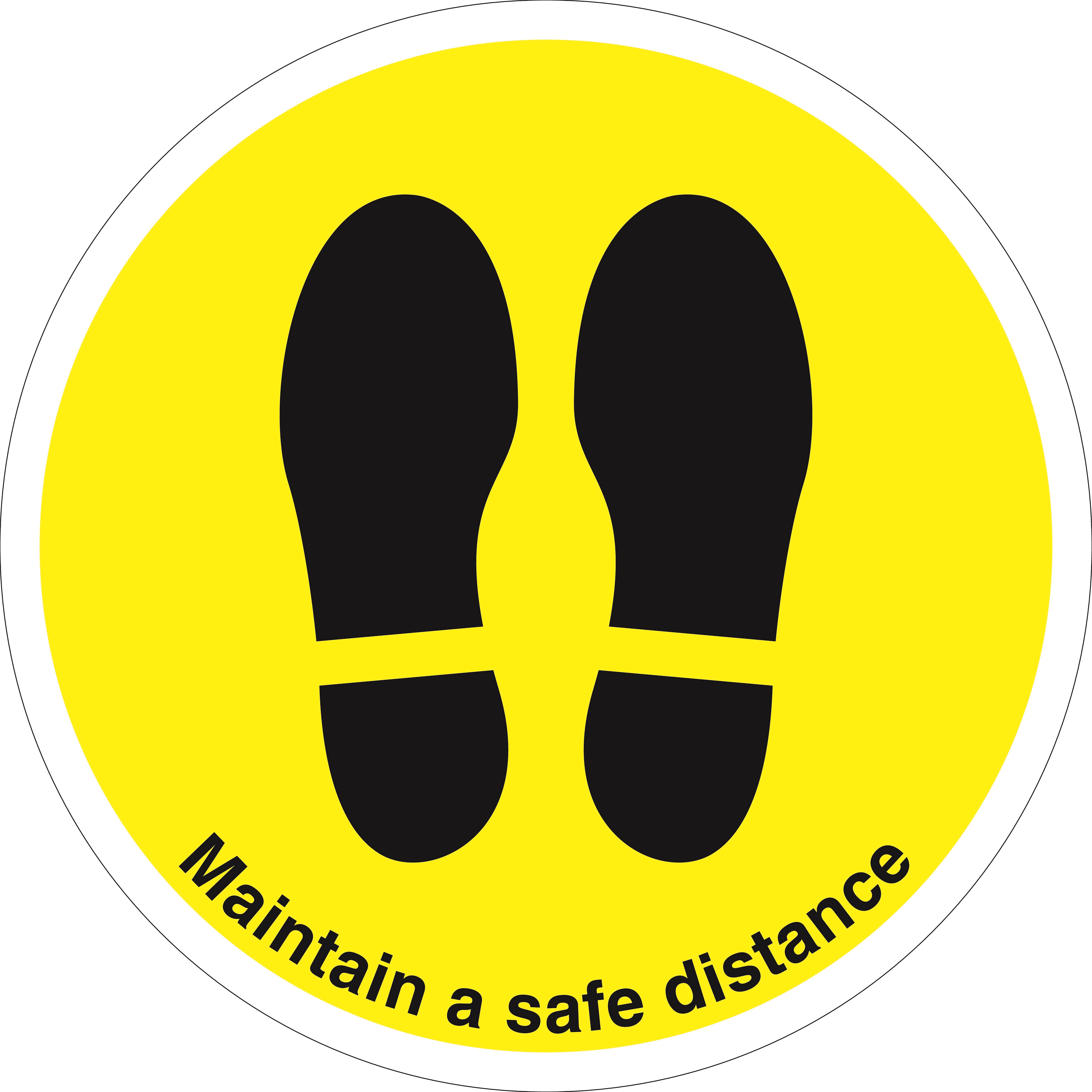 MAINTAIN SAFE DISTANCE FEET YELLOW ANTI-SLIP FLOOR SIGN